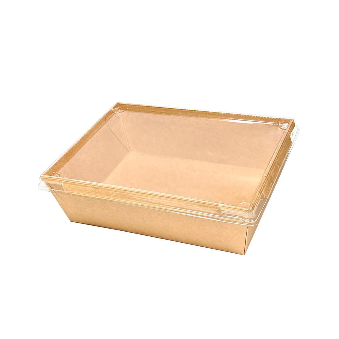 Kraft Rectangular Paper Salad Bowl with PET lid 2100ml -T